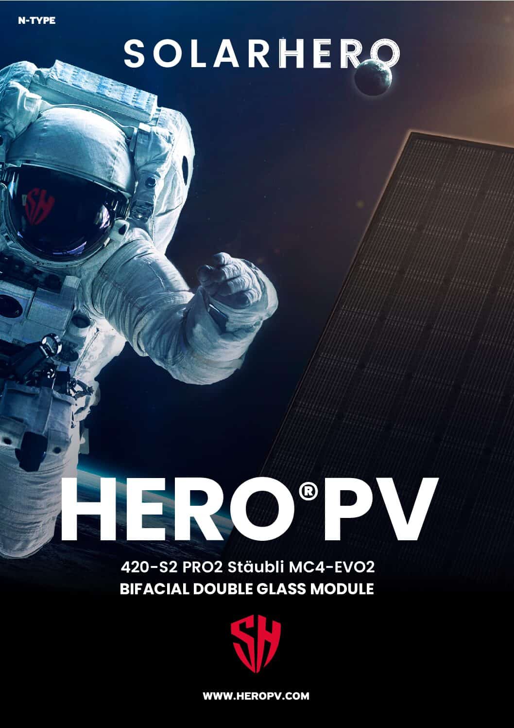 Panouri Fotovoltaice Bifaciale 420W HERO PV 420-S2 PRO2 FULL-BLACK • RRE